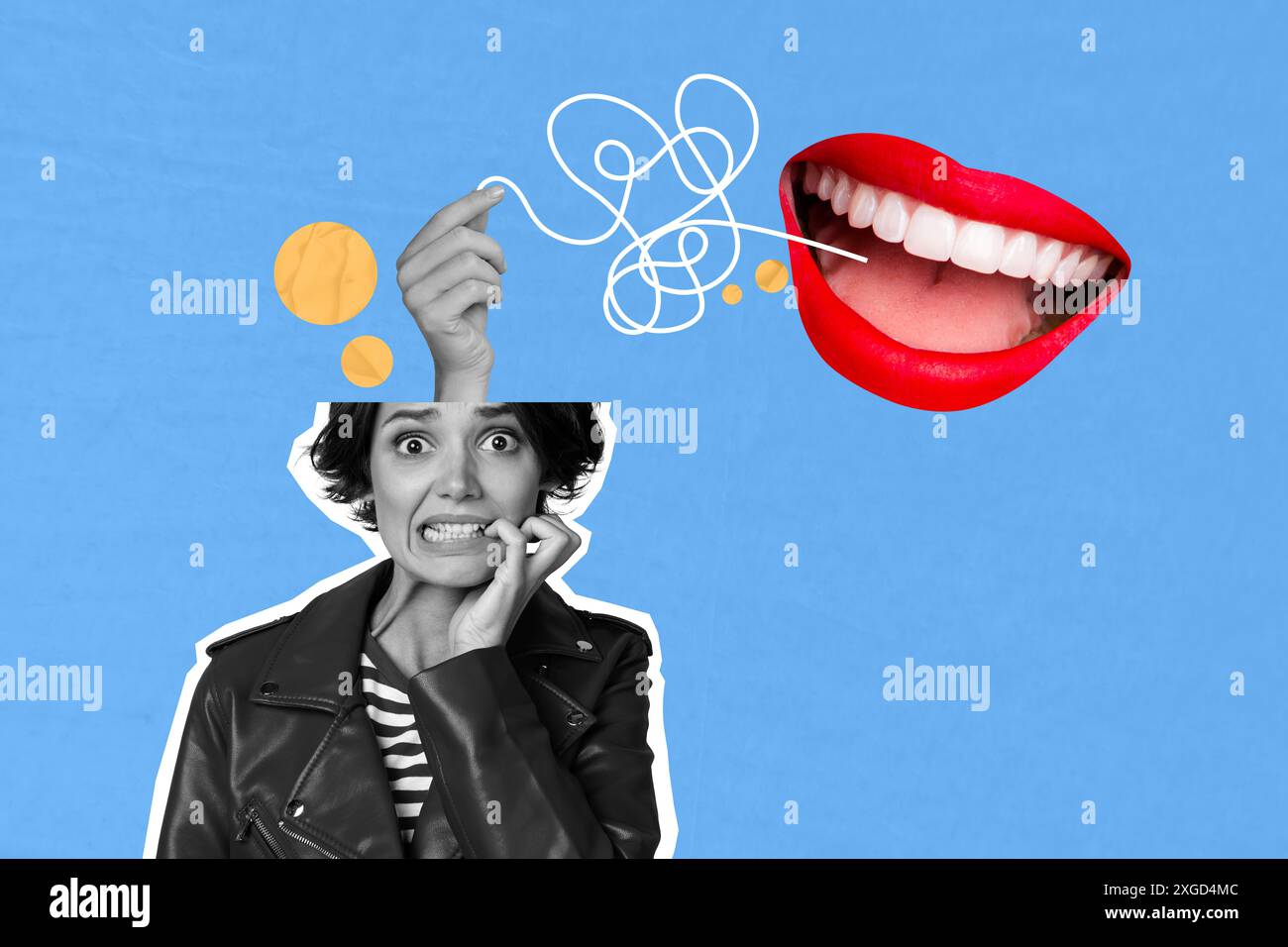 Composite artwork collage image picture of arm hold string talking ...