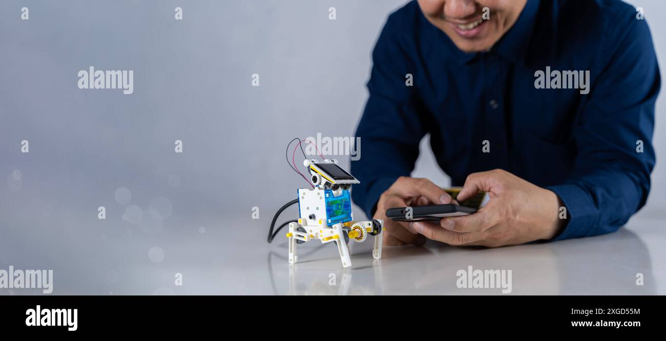 Robot technology and STEM education class concept. Robots with Bright ...