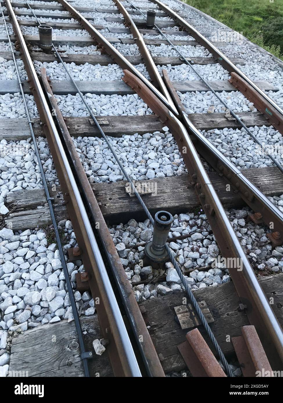 Great Orme tramway passing loop, where, unusually for a tram, the rails ...