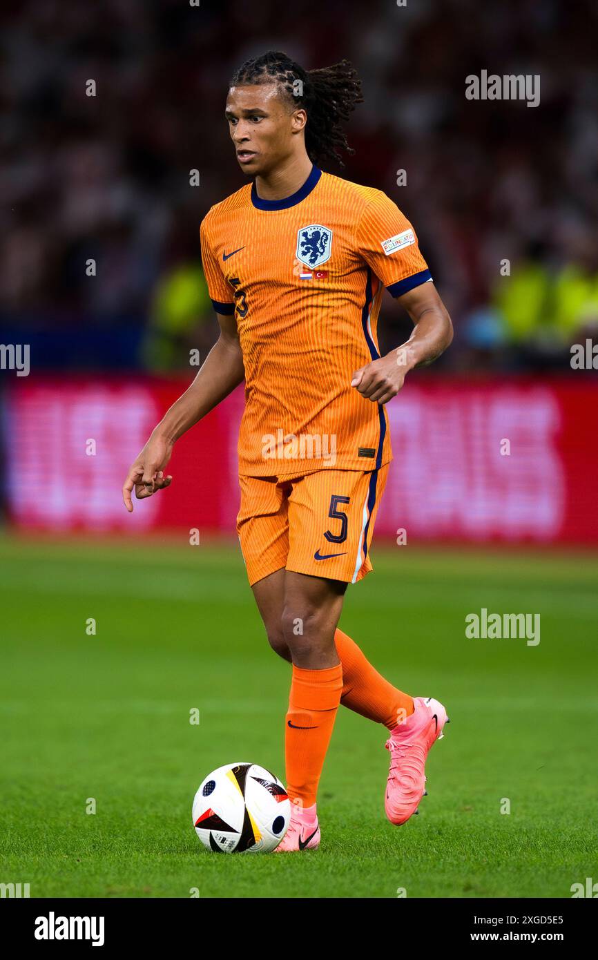 Berlin, Germany. 6 July 2024. Nathan Ake of Netherlands in action ...