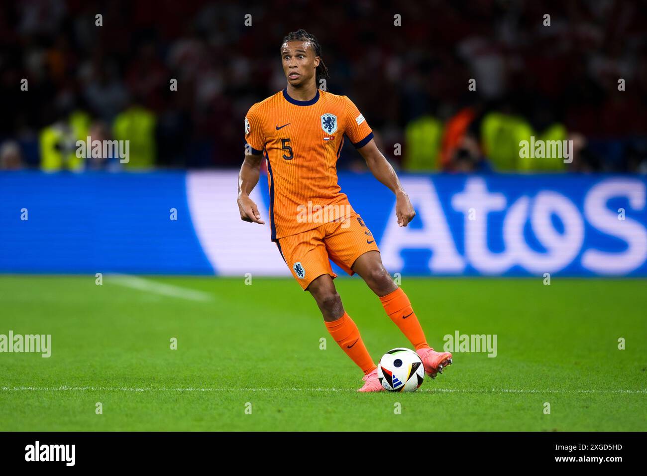 Berlin, Germany. 6 July 2024. Nathan Ake of Netherlands in action ...