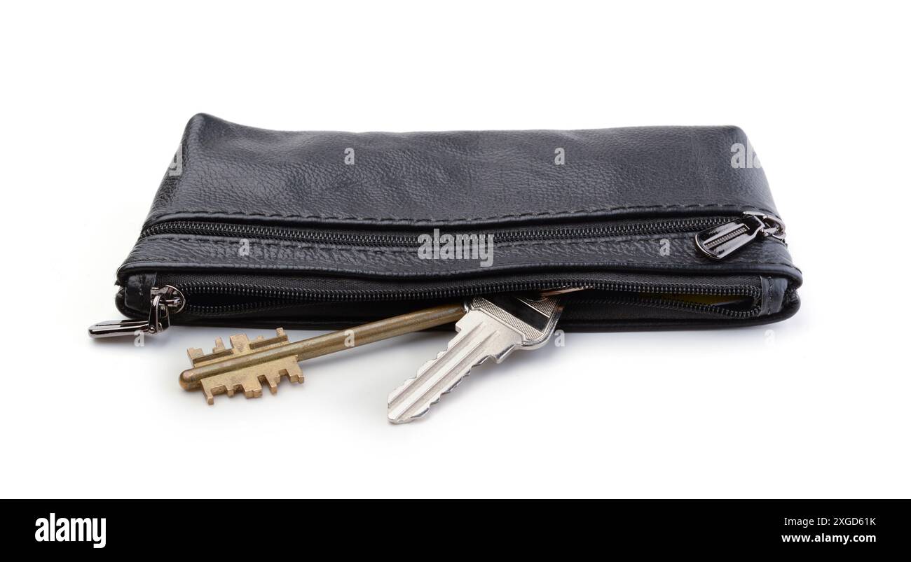 New leather key wallet isolated on white Stock Photo - Alamy