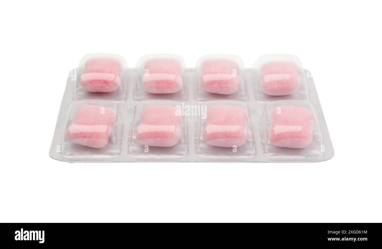 Berry chewing gum in blister pack isolated on white Stock Photo - Alamy