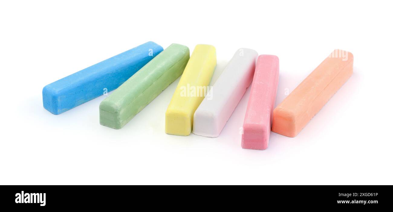 Group of new colorful chalk pieces isolated on white Stock Photo - Alamy