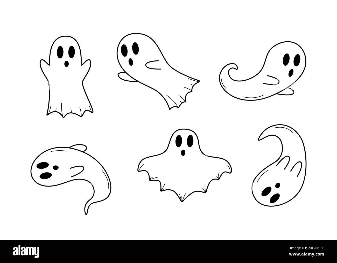 Cartoon haunted Halloween set. Vector illustration of cute ghost ...