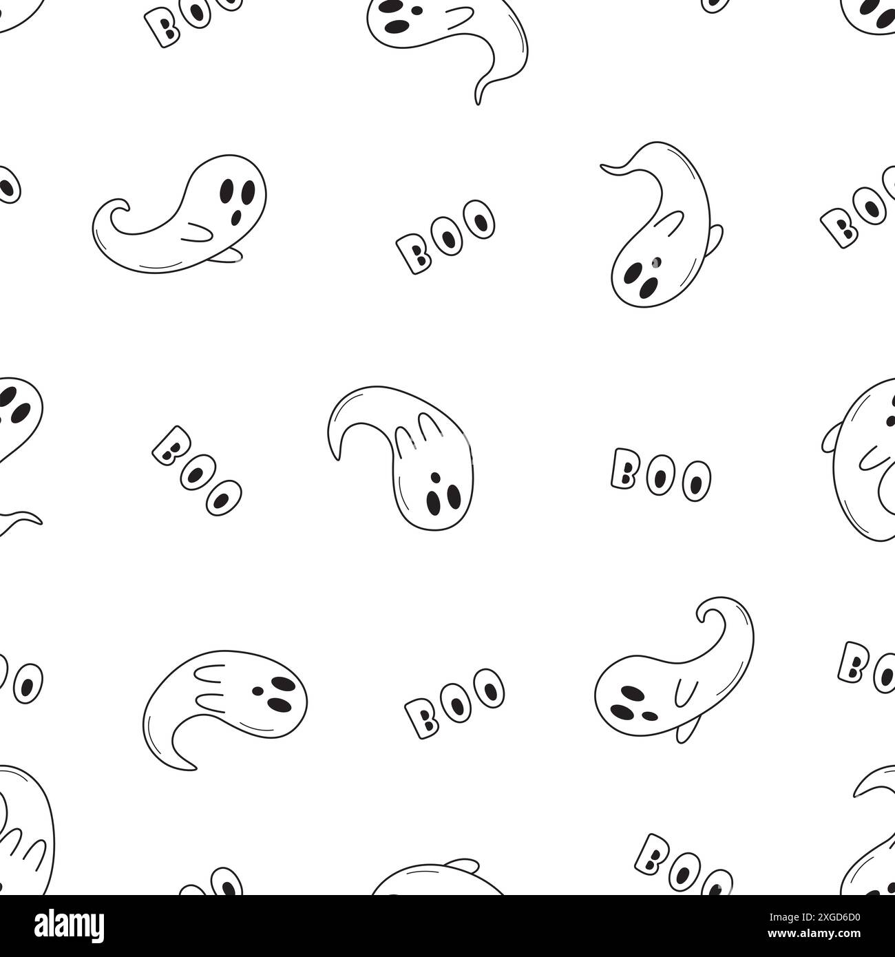 Seamless cartoon ghost pattern. Vector doodle illustration. Halloween ...
