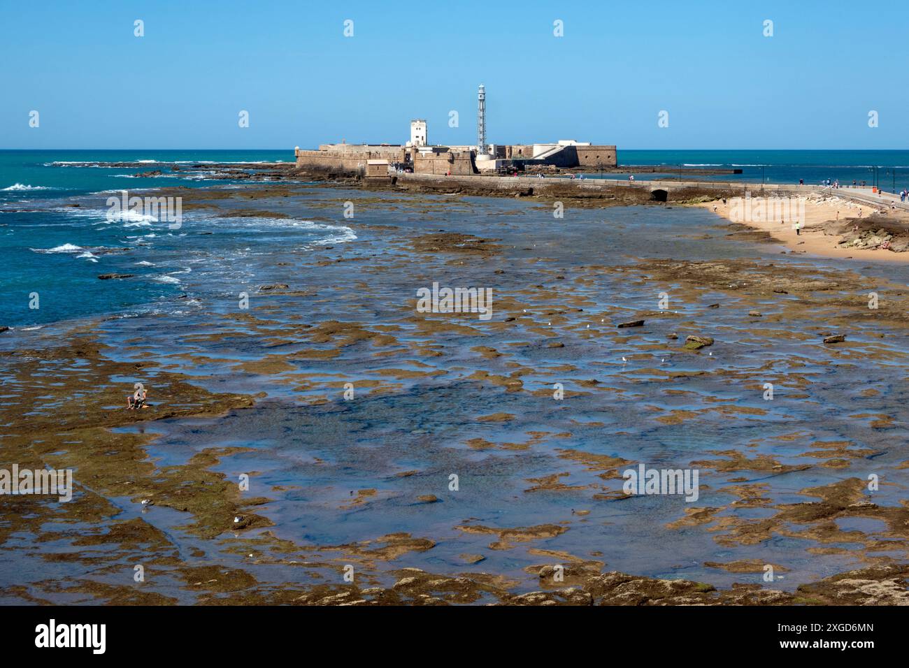 Cádiz, Spain - April 14, 2024: View of the San Sebastian castle, on La Caleta beach, Cadiz Stock ...