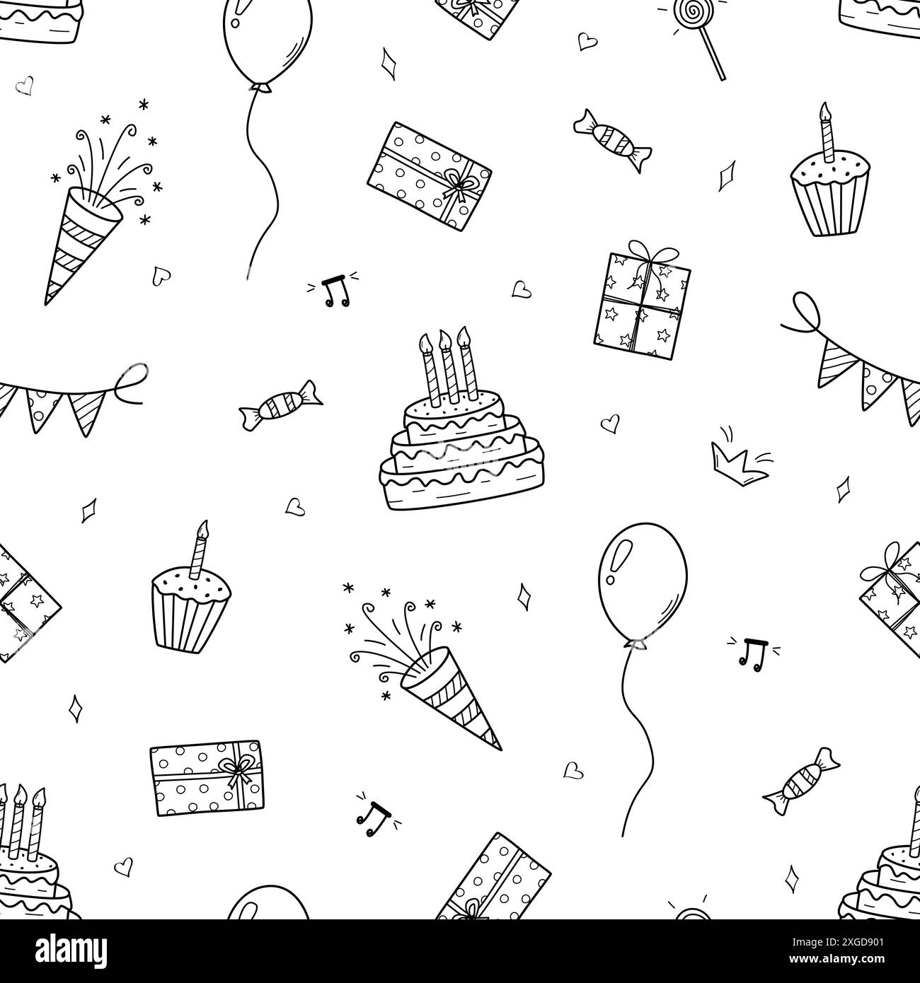 Seamless Pattern Set Of Birthday Vector Illustration Party Concept