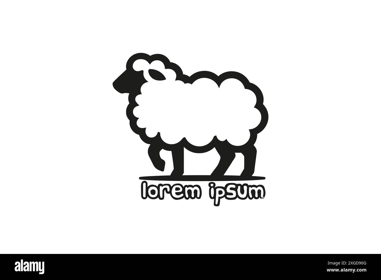 Black and White Illustration of a Fluffy Sheep with Placeholder Text ...