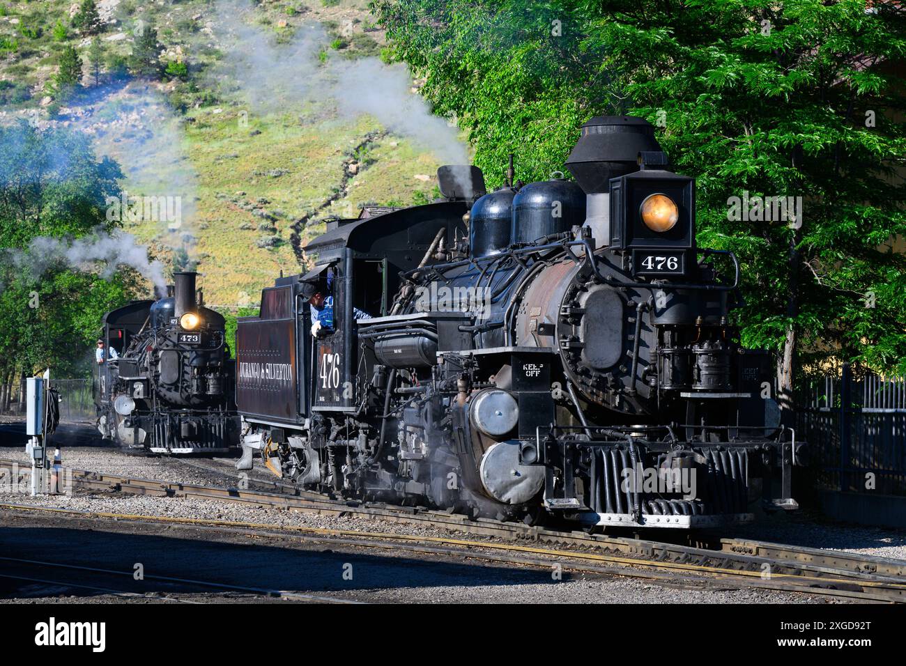 Durango, CO, USA - June 15, 2024; Pair of Alco K28 steam engines ...