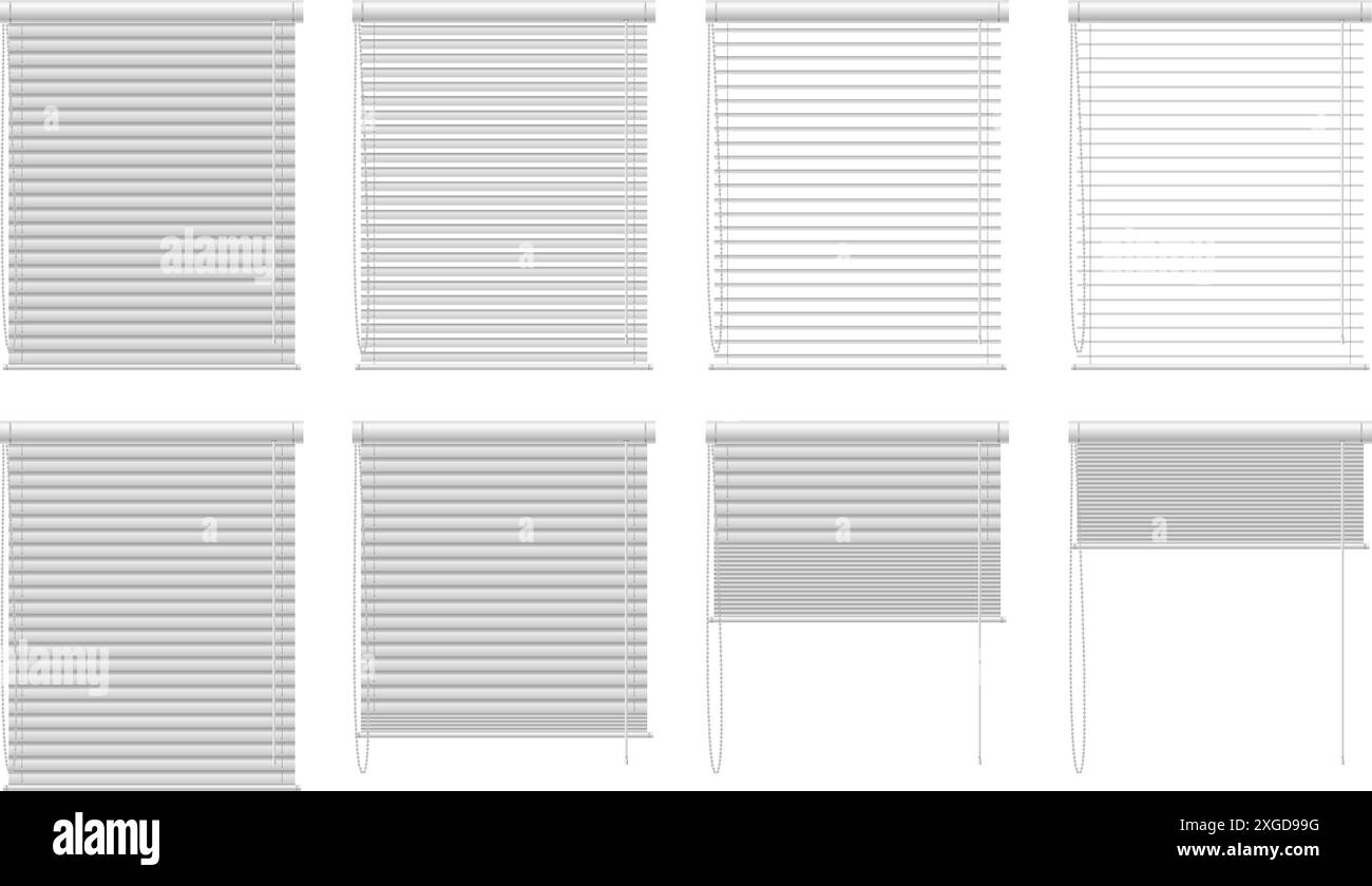 Window blinds open animation. Stages of Venetian blinds opening and ...