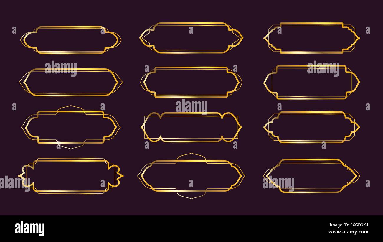 Arabic deco frames. Golden label border with Islamic window and ...