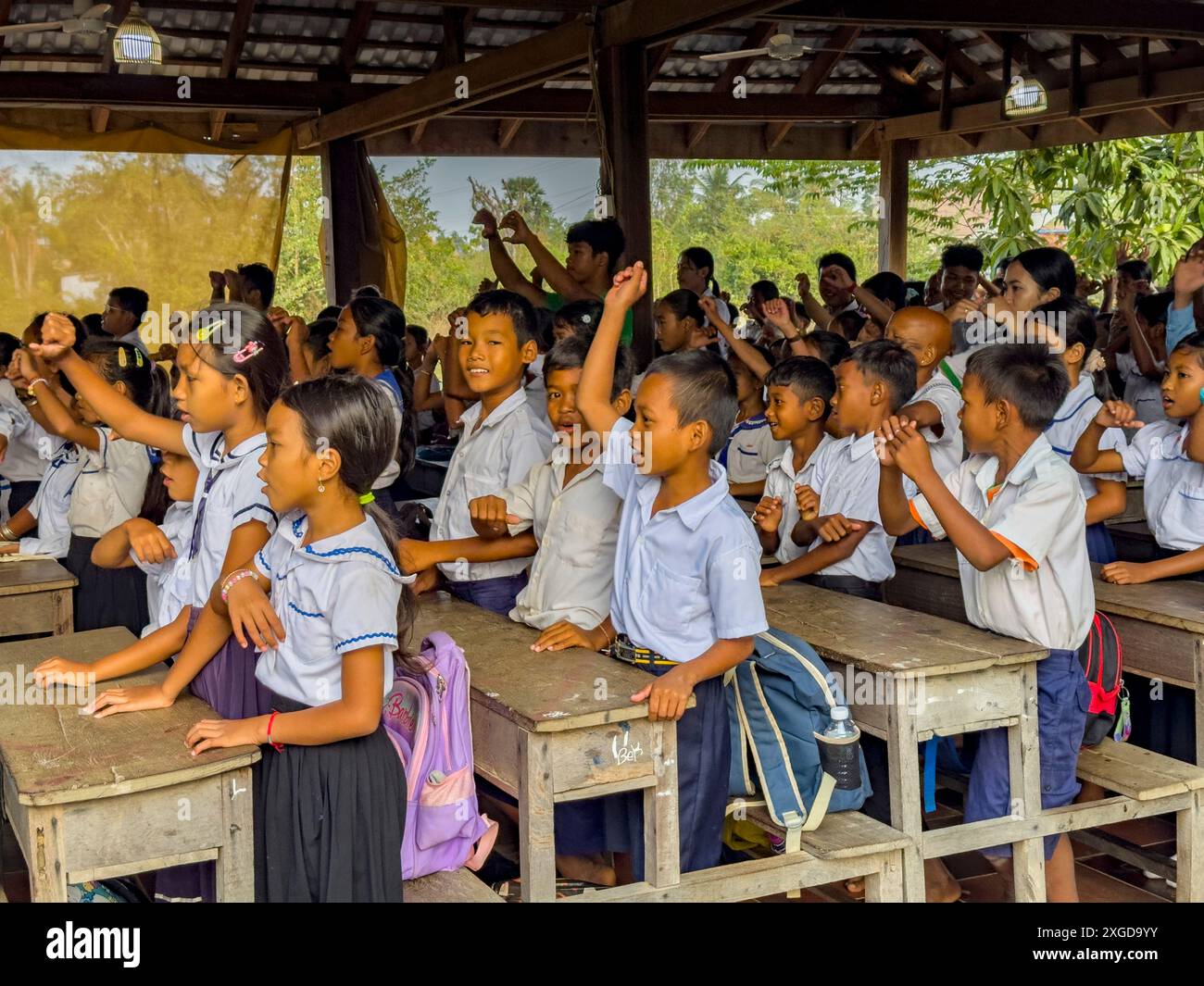 School children at the Green School in Kampong Tralach, Cambodia ...