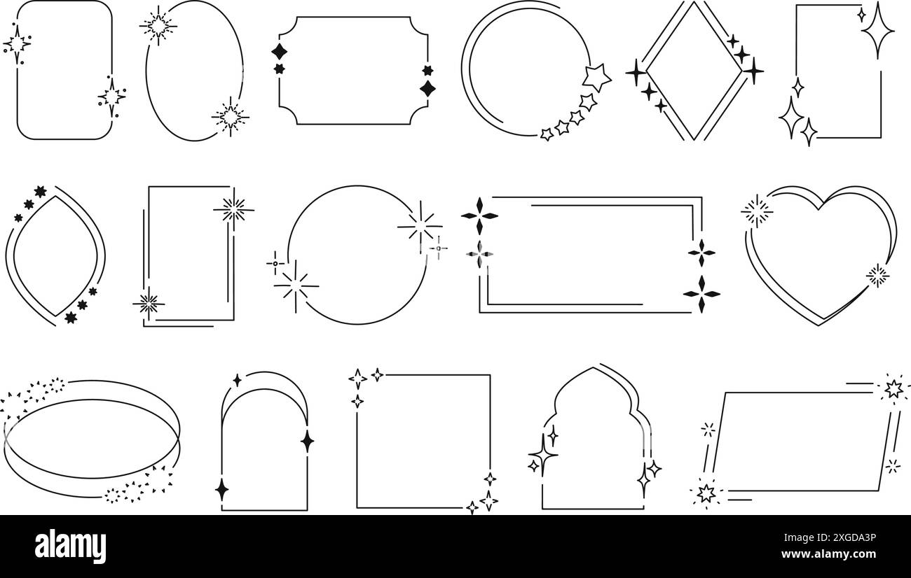 Line starry frames. Decorative shiny frame with star glitter sparks ...