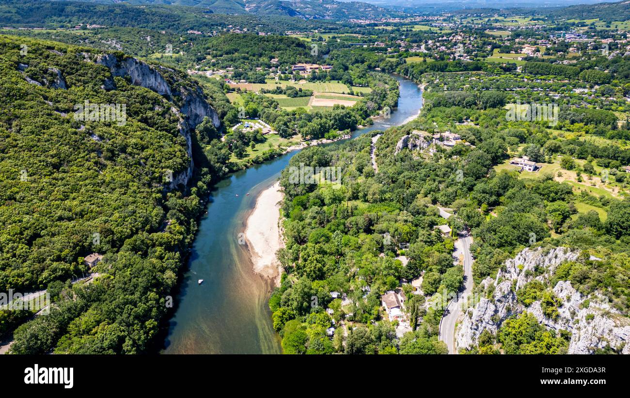 Aerial of the Ardeche Gorge (Gorges de l'Ardeche), Ardeche, Auvergne ...