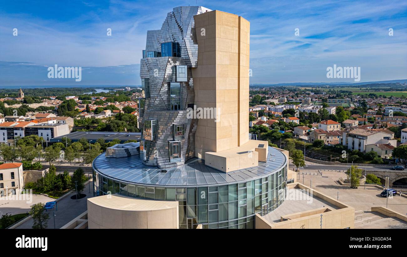 Aerial of the LUMA Cultural Center building, architect Frank Gehry ...