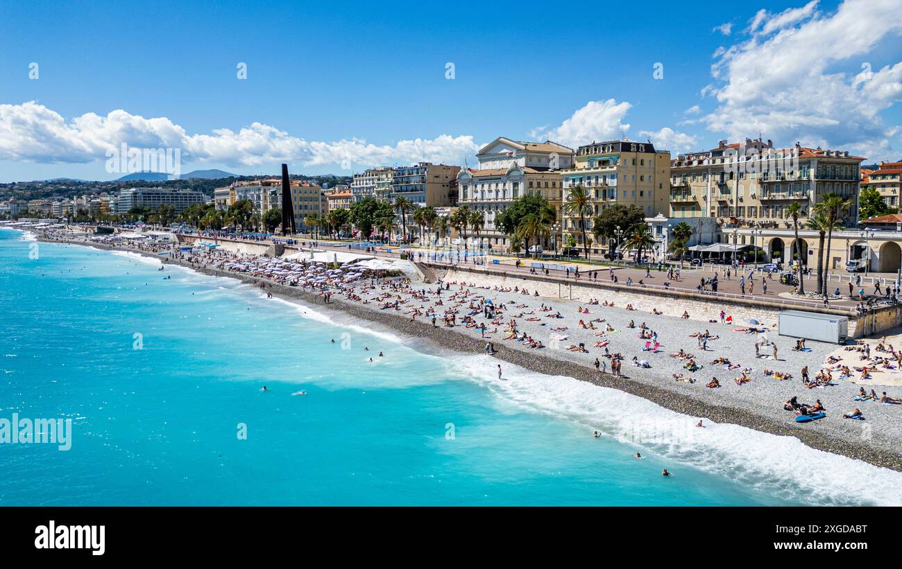 Aerial of the beachfront and the historic city, Nice, UNESCO World ...