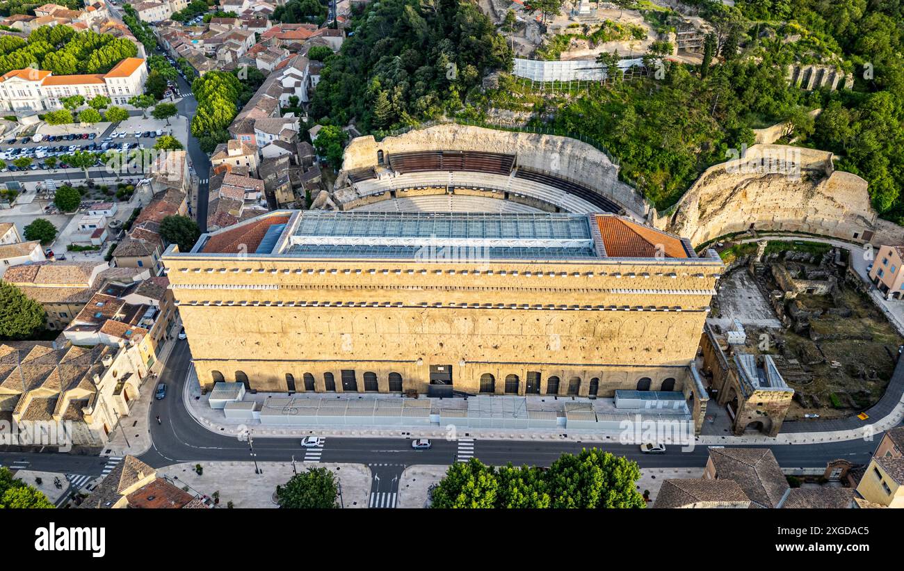 Aerial of the Roman Amphitheatre, UNESCO World Heritage Site, Orange ...