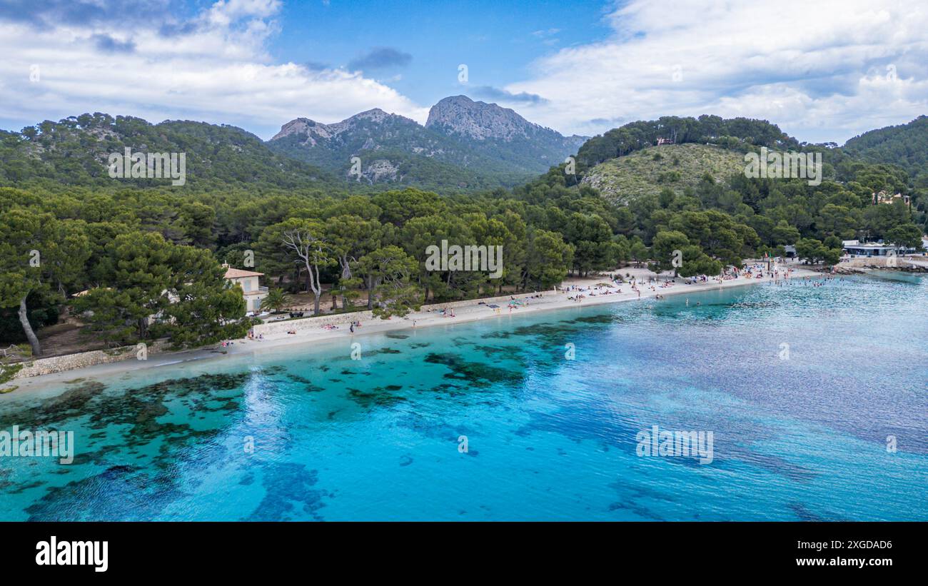 Aerial of the Formentor beach on the Fomentor Peninsula, Mallorca ...