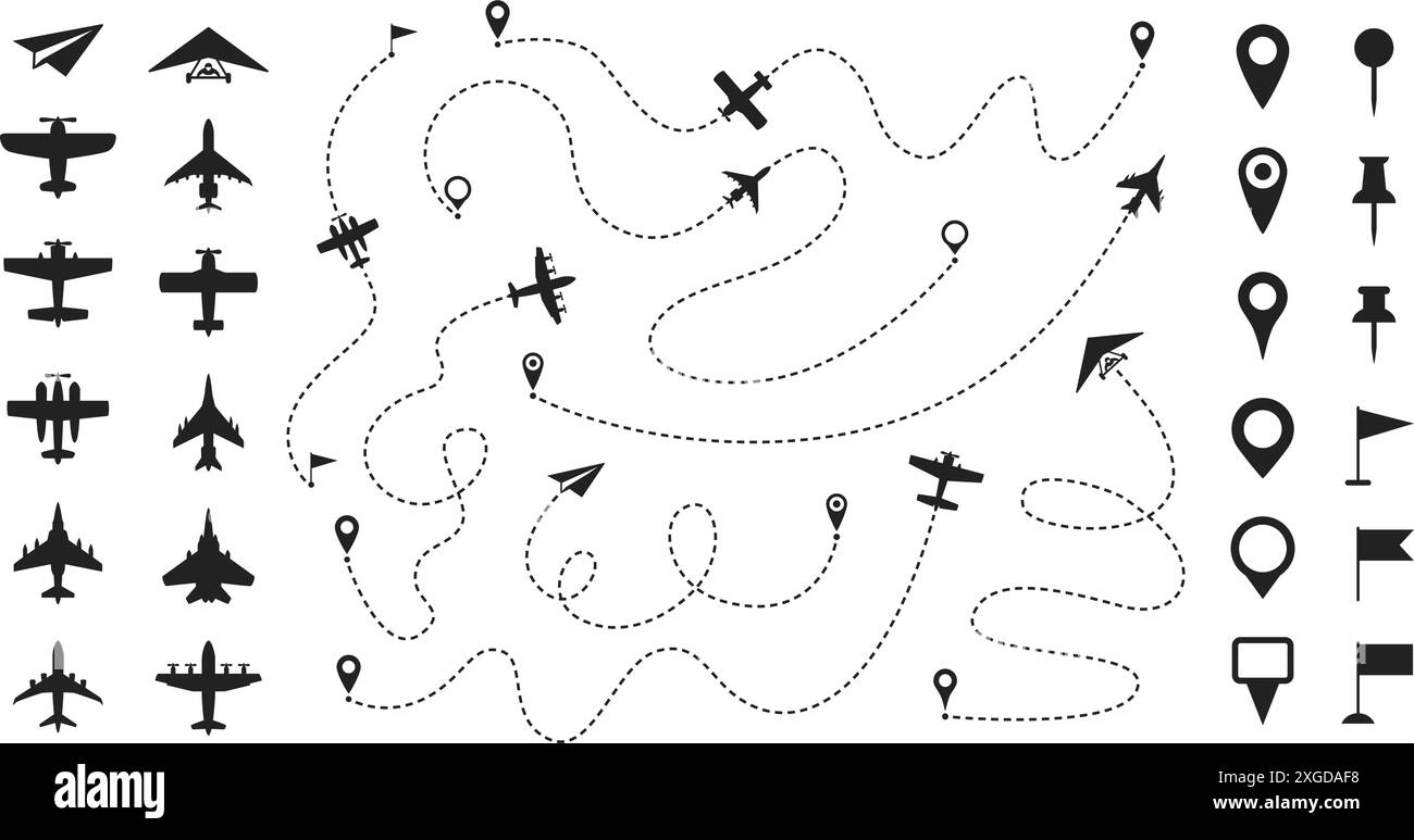 Dashed Line Plane Route Airplane Trajectories Path Flight Roadmap