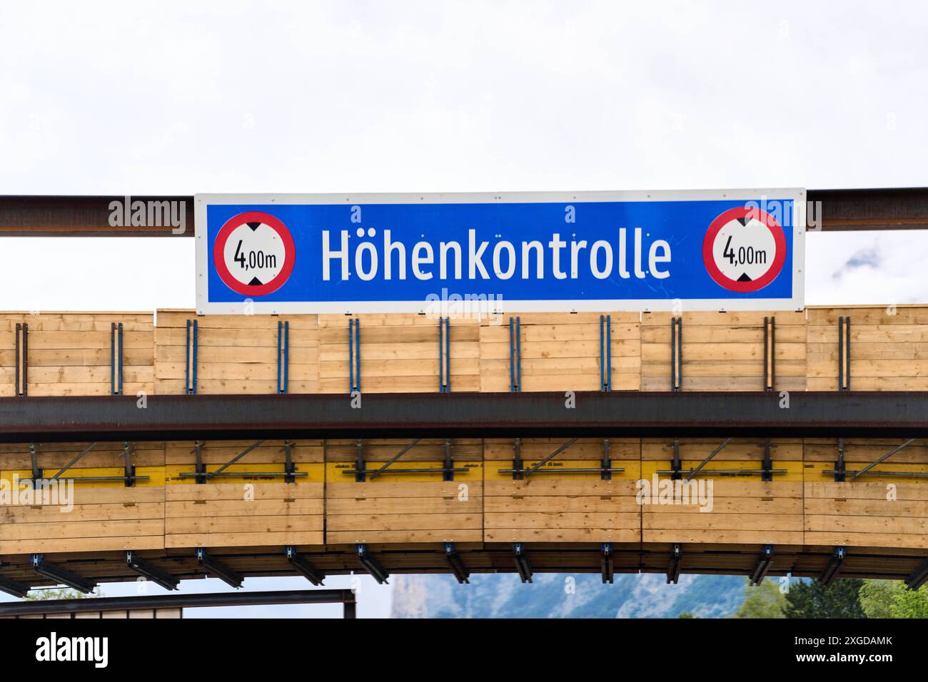 Austria - July 1, 2024: Height control sign above a highway indicating ...