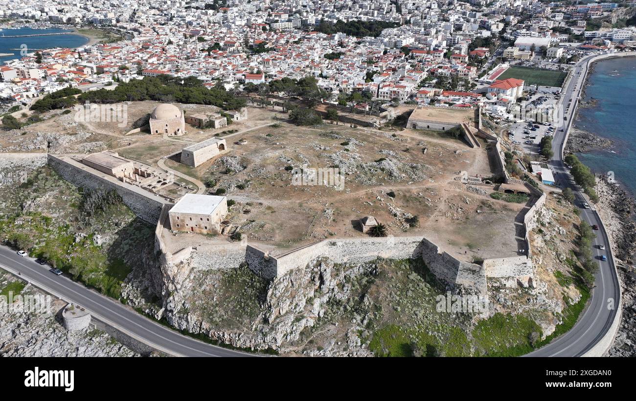 Aerial view of Venetian Fortezza Castle, Rethymno, Crete, Greek Islands ...