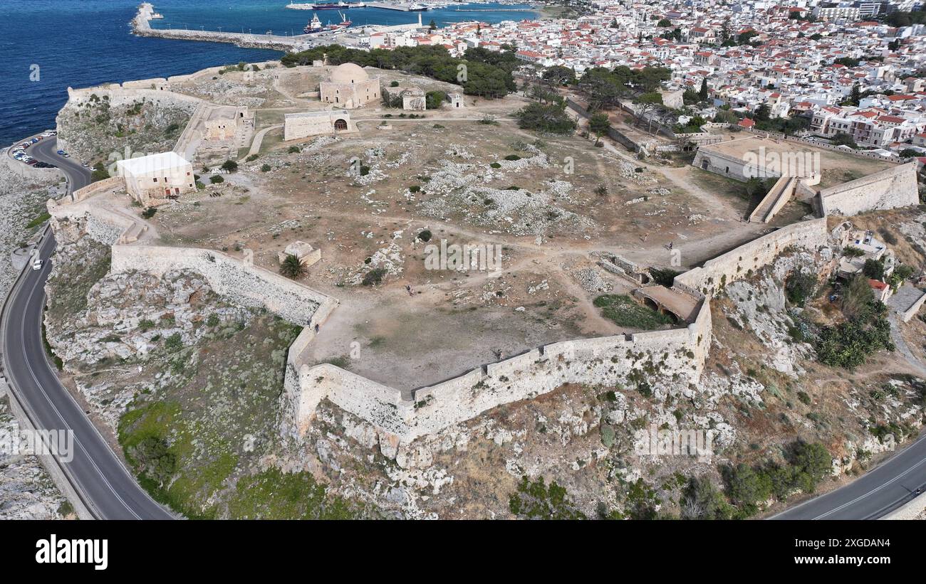 Aerial view of Venetian Fortezza Castle, Rethymno, Crete, Greek Islands ...