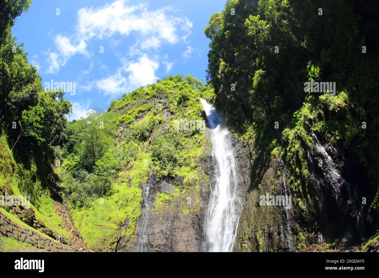 Faarumai waterfalls, south east Tahiti, French Polynesia, South Pacific ...