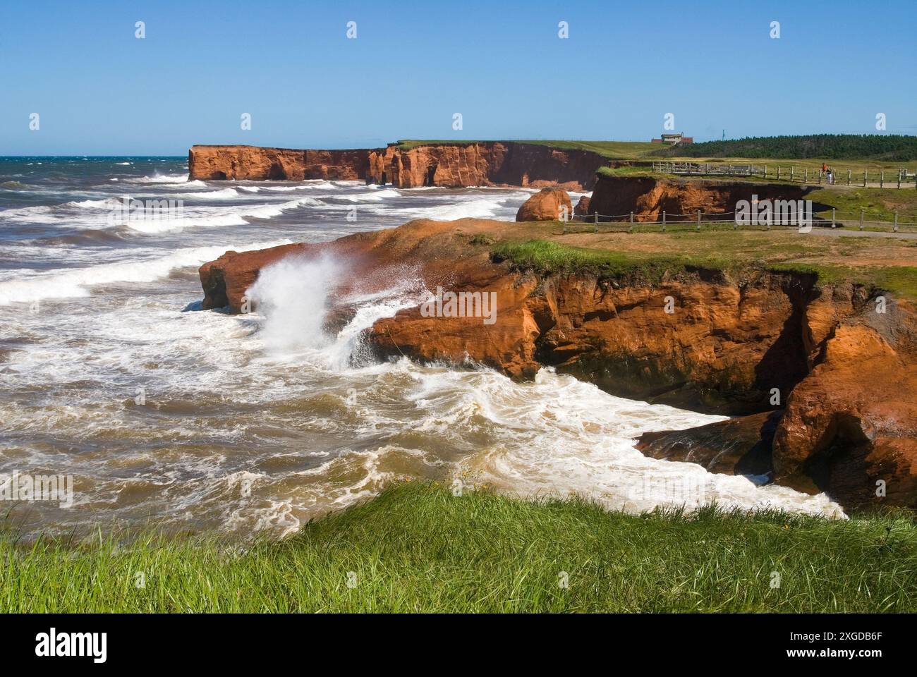 Sandstone cliffs of Belle-Anse, Cap aux Meules island, Magdalen Islands ...