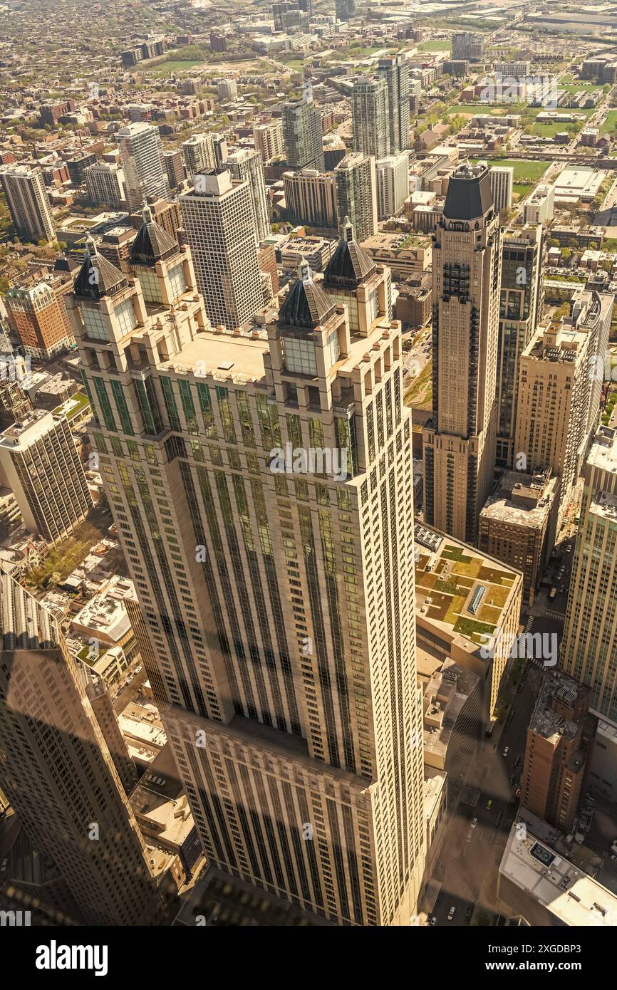 aerial view on downtown cityscape. majestic skyscraper aerial view ...