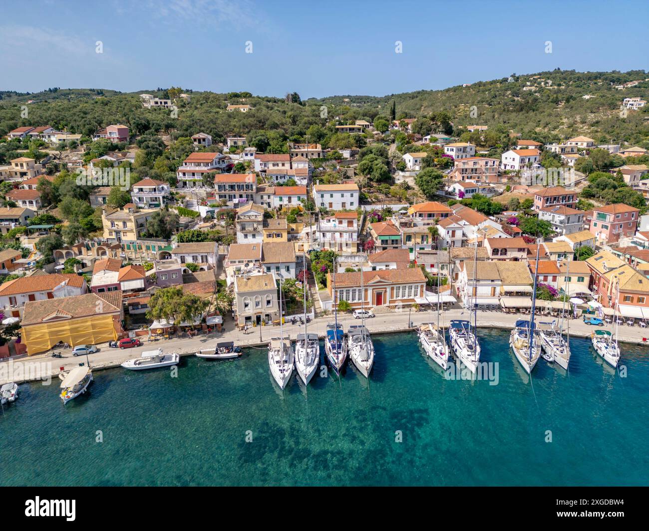 Aerial view of Gaios, the main port and harbour on the island of Paxos ...