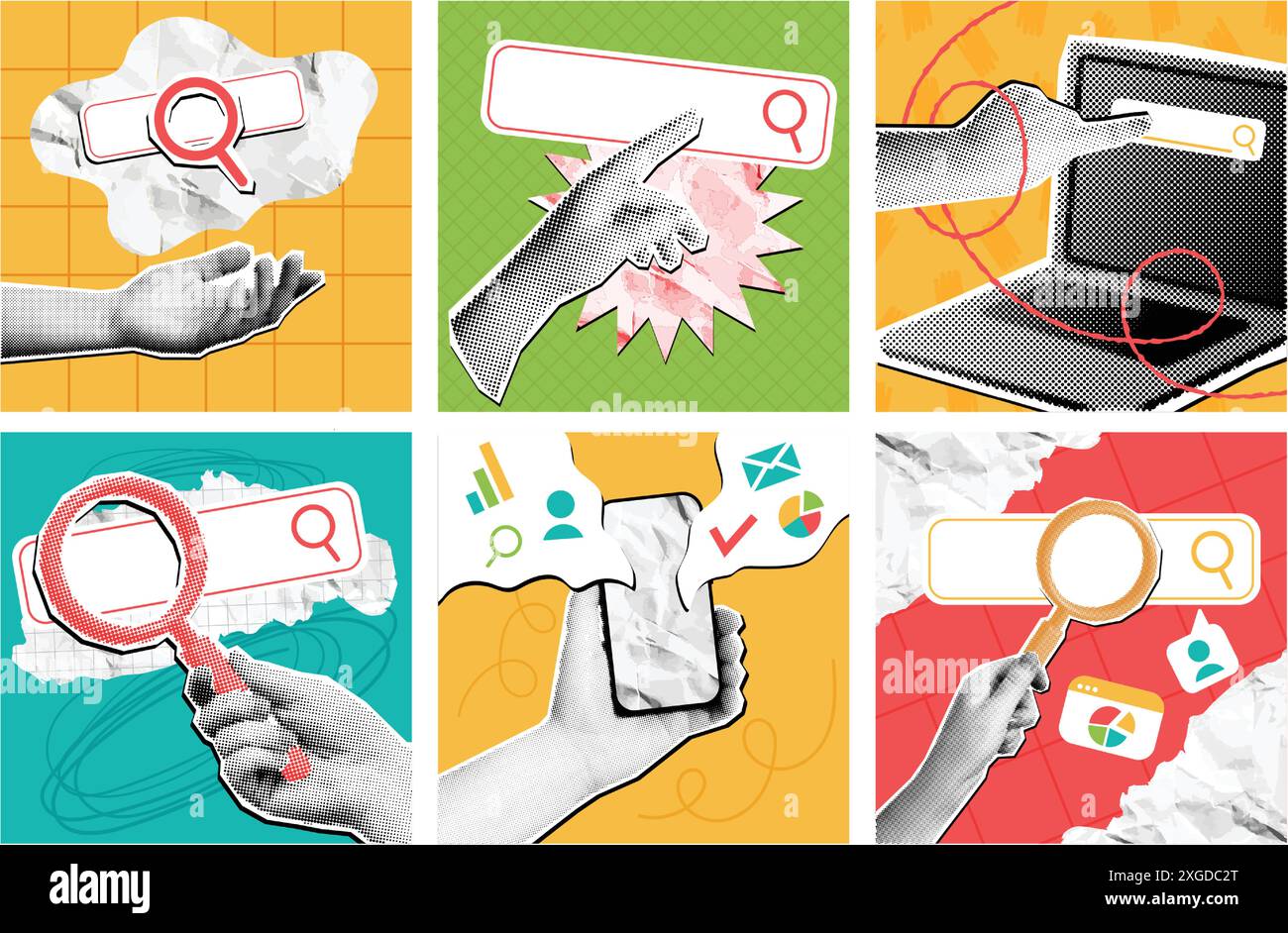 Mixed media online search. Internet search bar with magnifying glass ...