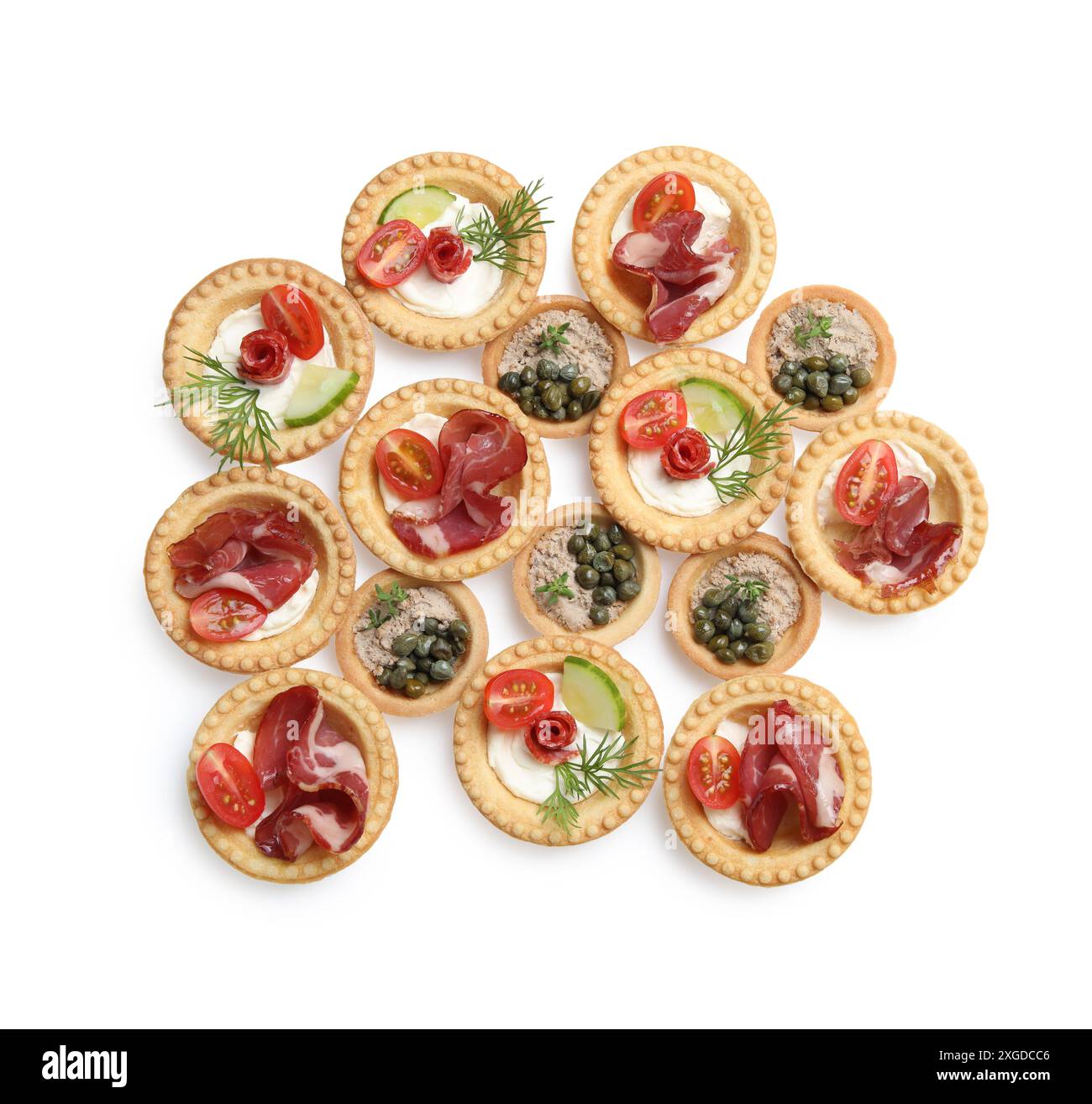 Delicious canapes with dry smoked sausages, jamon and pate isolated on ...