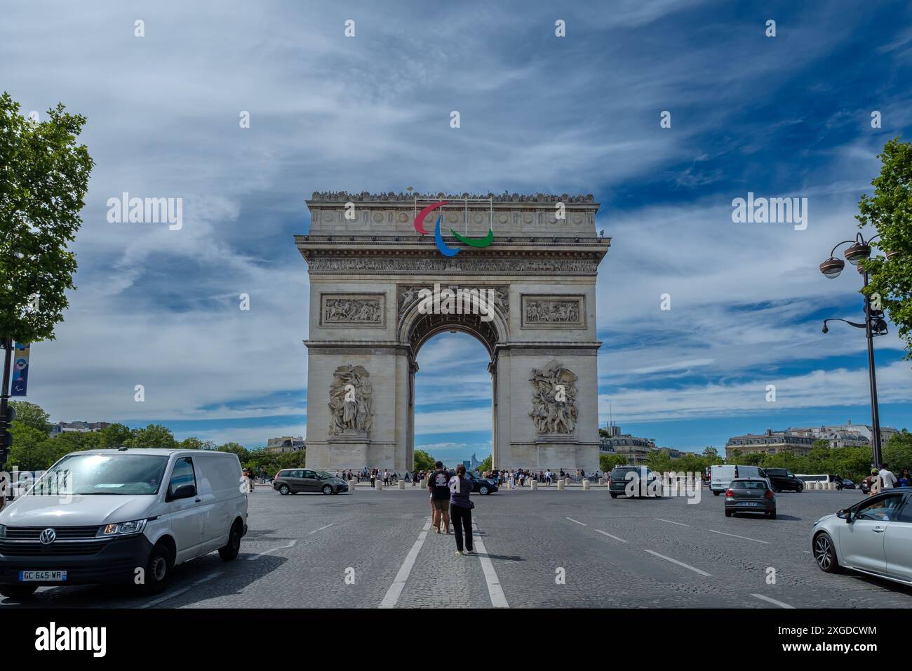 Paris, France - July 5, 2024 : Panoramic view of the famous Arc de Triomphe, the Triumphal Arch ...