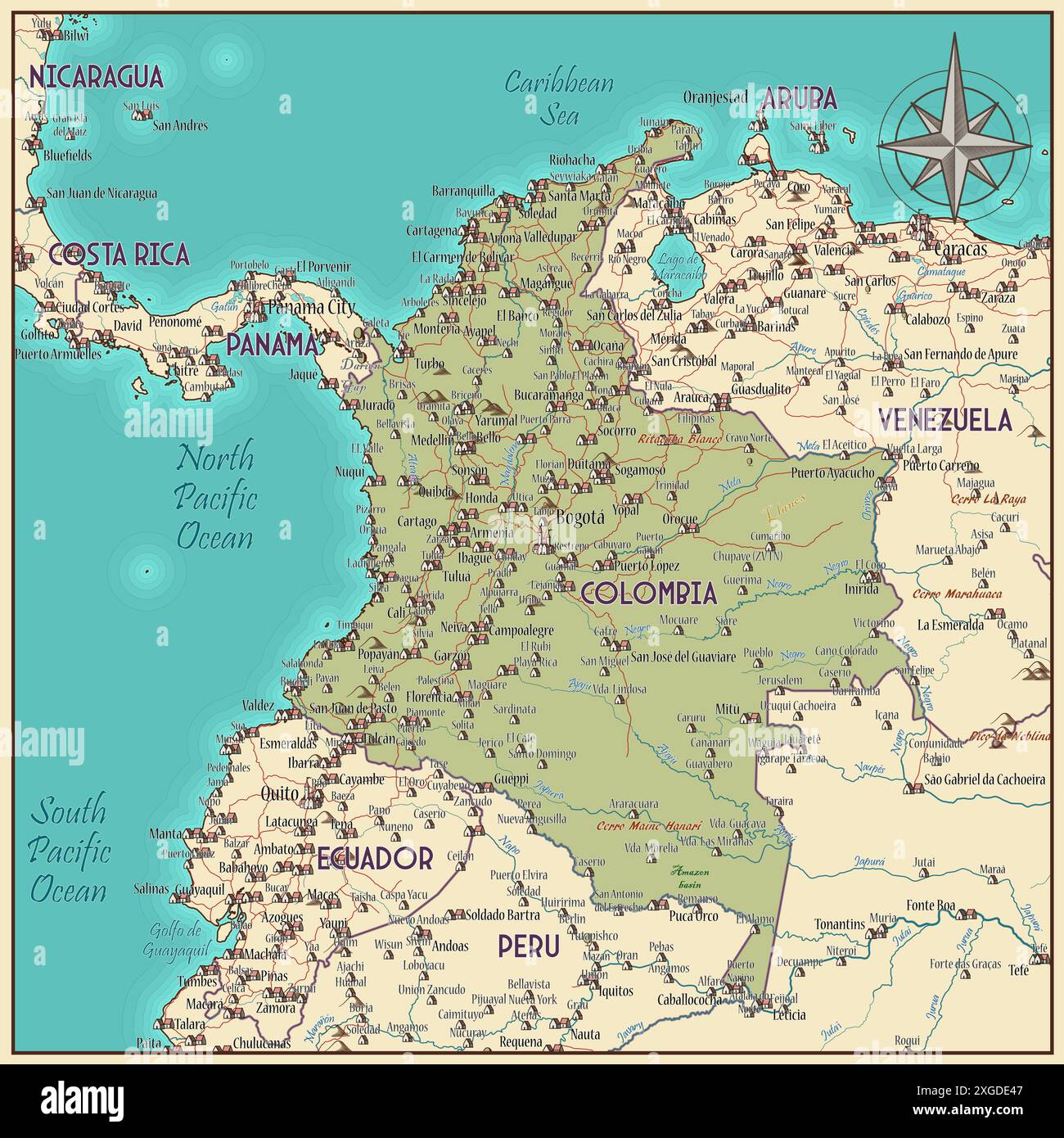 Map Of Colombia Vintage Fantasy Style Stock Vector Image And Art Alamy