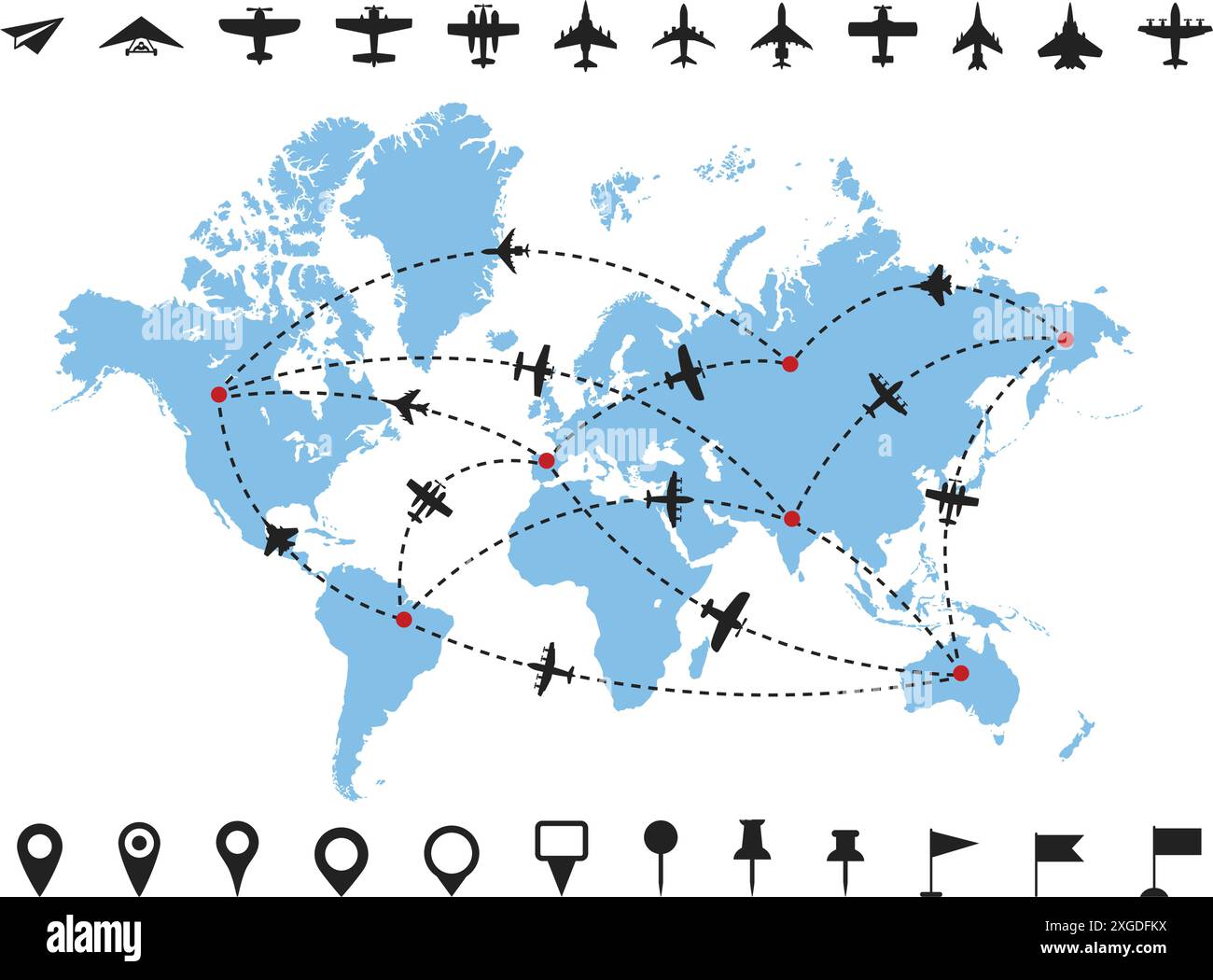 Airline Routes On World Map Worldwide Air Travel Dashed Line Route