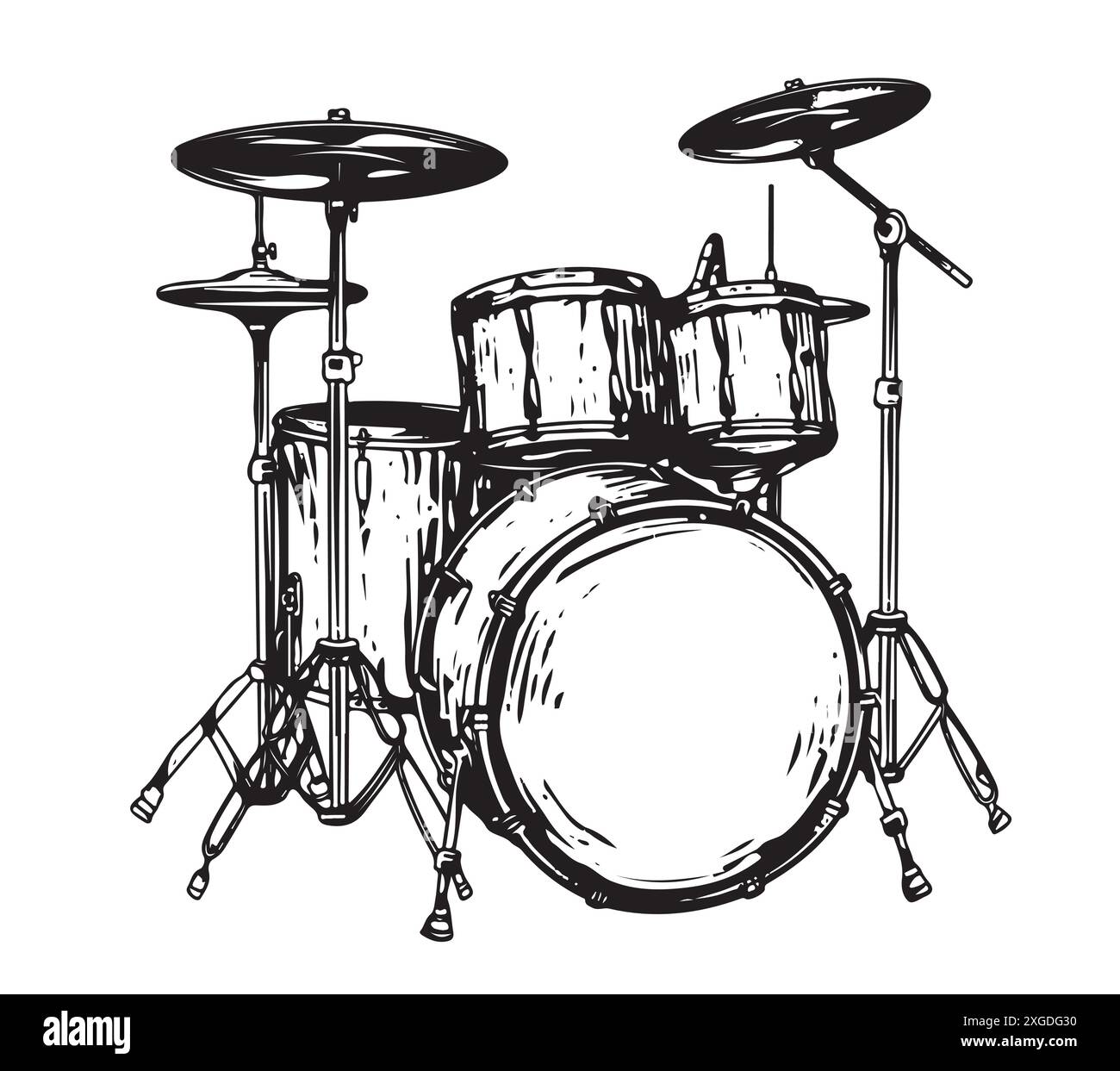 Vector hand drawn illustration of drum kit. isolated on white Stock ...
