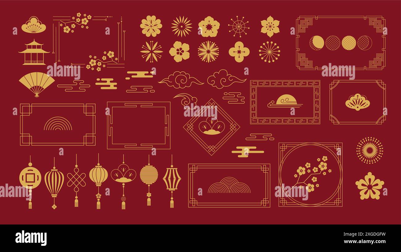 Chinese traditional ornaments frames. Asian decorative borders with ...