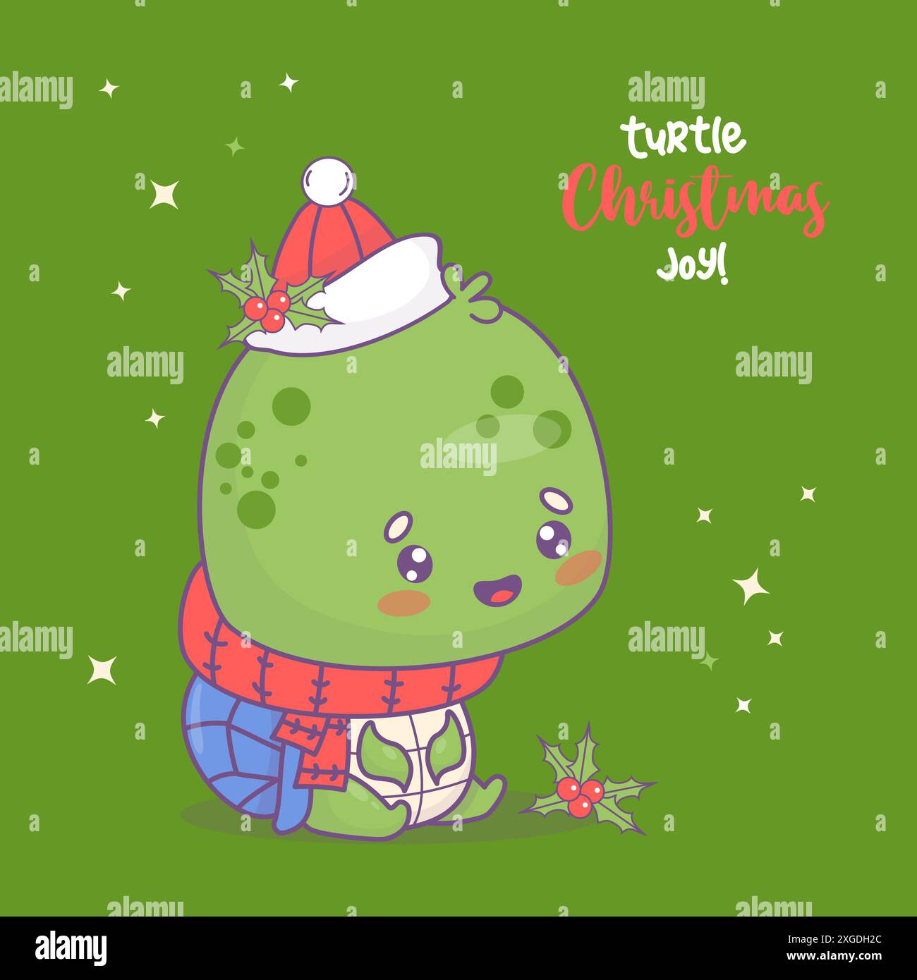 Christmas turtle. Funny little cartoon kawaii character animal in ...
