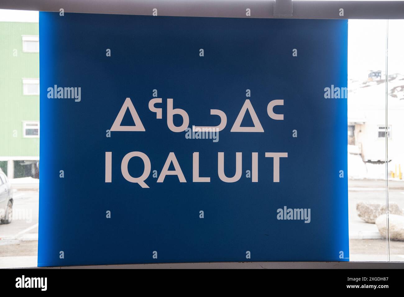 Bilingual welcome to Iqaluit sign in English and Inuktitut at Iqaluit ...