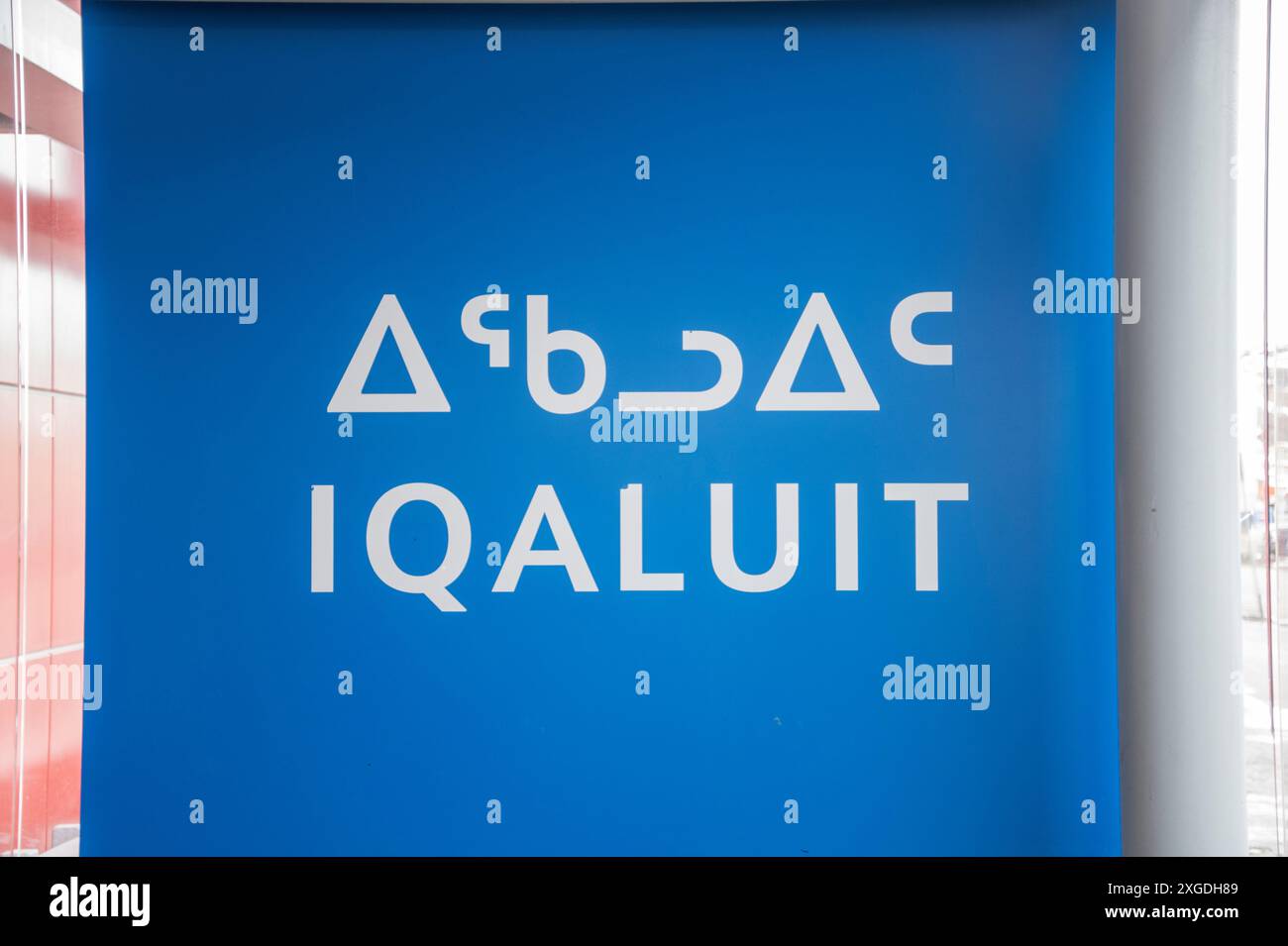 Bilingual welcome to Iqaluit sign in English and Inuktitut at Iqaluit ...