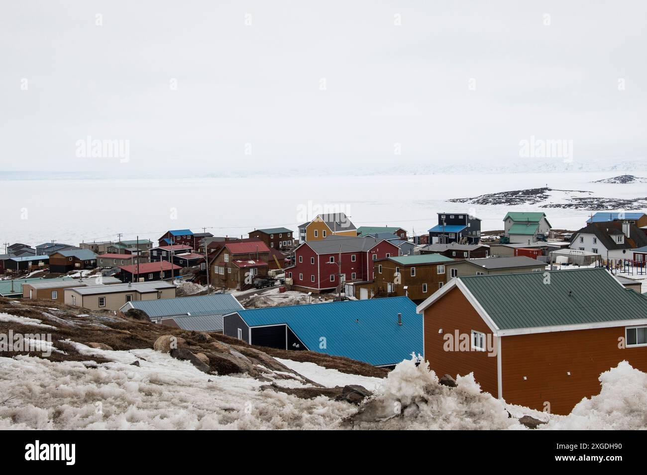 View of Frobisher Bay and the houses in Iqaluit, Nunavut, Canada Stock ...