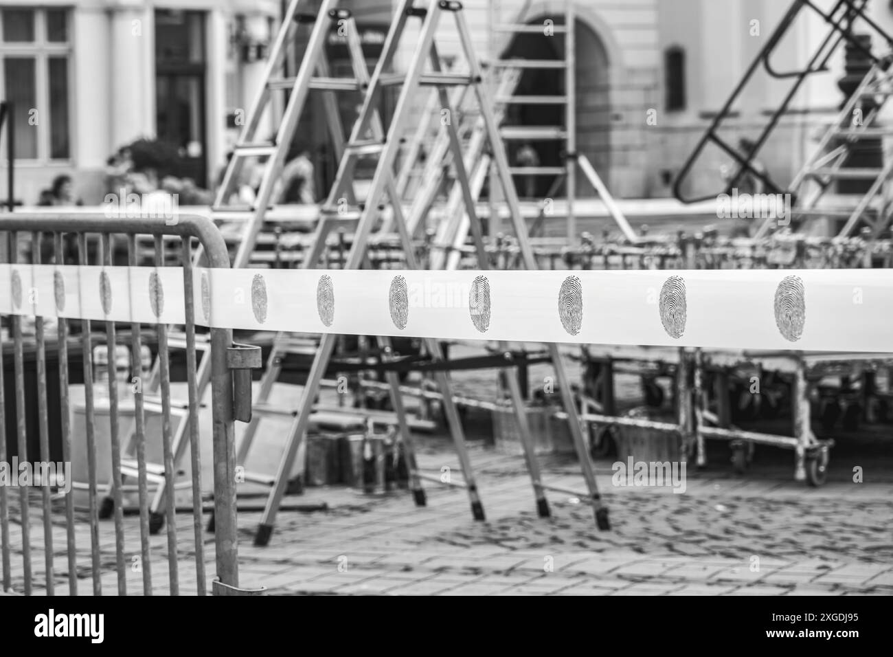 warning tape barrier ribbon with fingerprint surround the place with ...