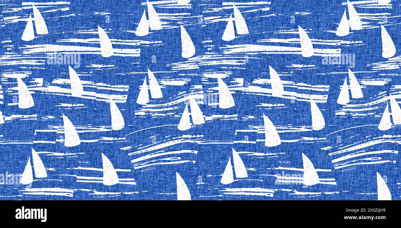 Coastal sail boat in azure ocean blue seamless border background ...