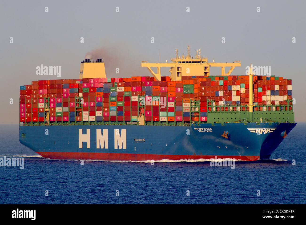 The vast 232,606 ton Korean flagged container ship HMM Le Harve leaves the Mediterranean Sea and ...