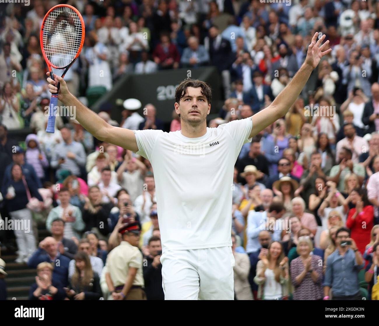 London, UK. 08th July, 2024. USA's Taylor Fritz celebrates victory in ...
