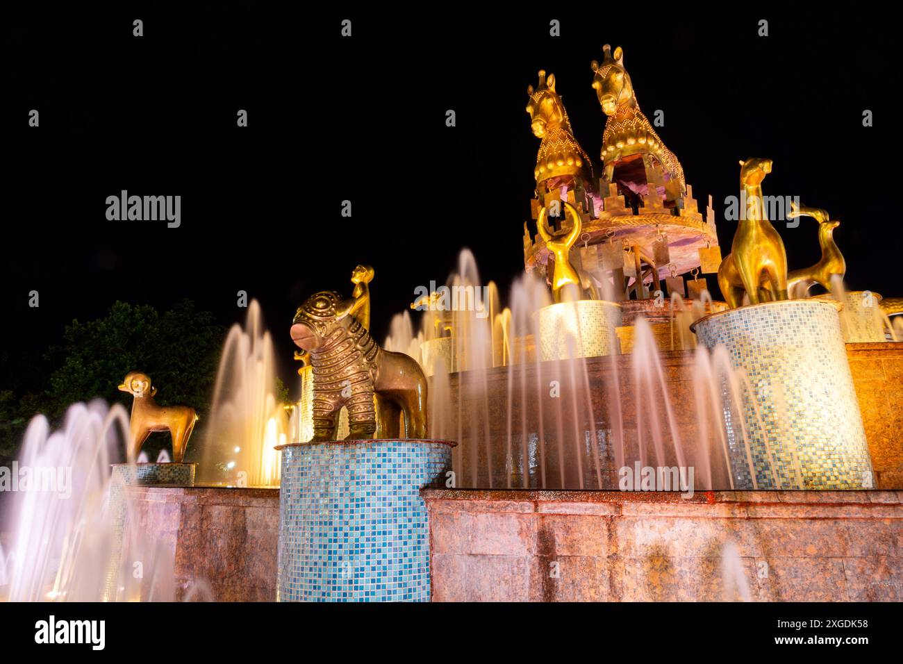 Colchis or Kolkha Fountain with thirty animal statues depicting the ...