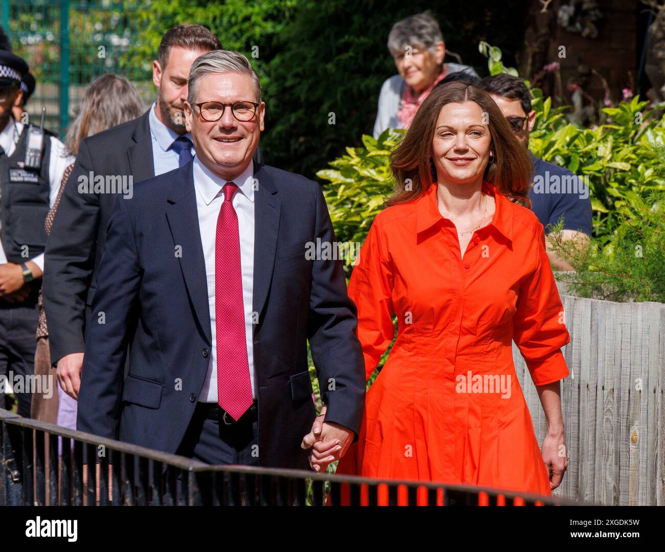 Keir Starmer and his wife Victoria, arrive at their local polling ...
