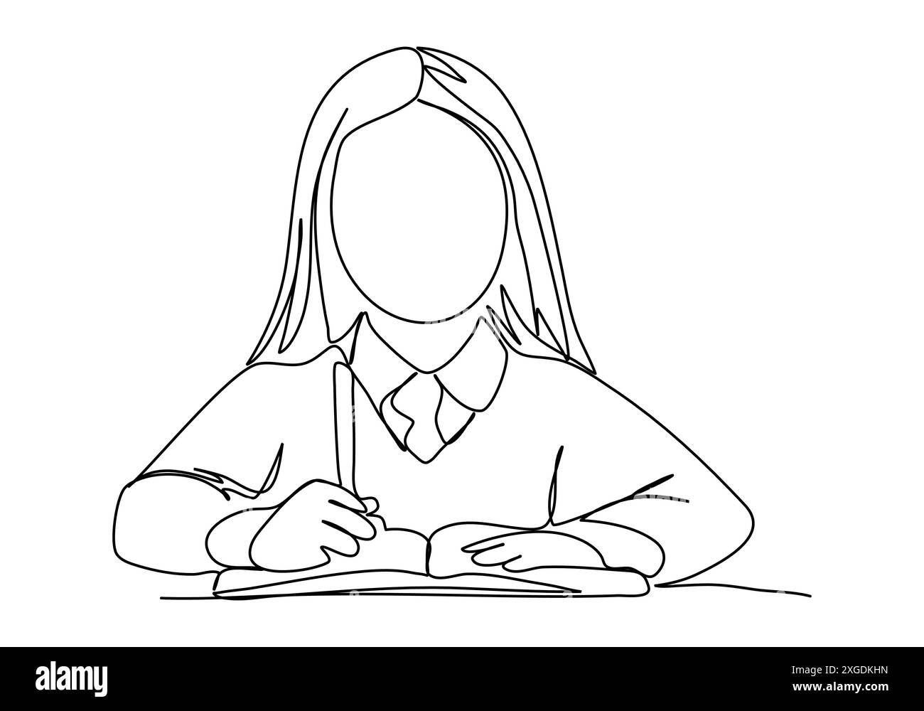Child in school uniform, one line drawing vector illustration Stock ...