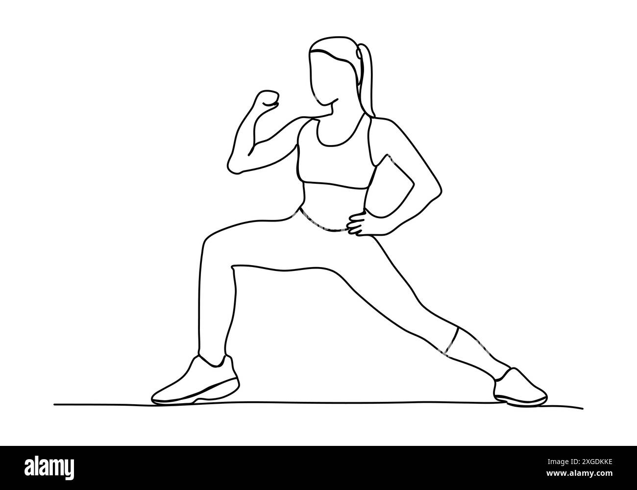 Girl doing sports exercises, one line drawing vector illustration Stock ...